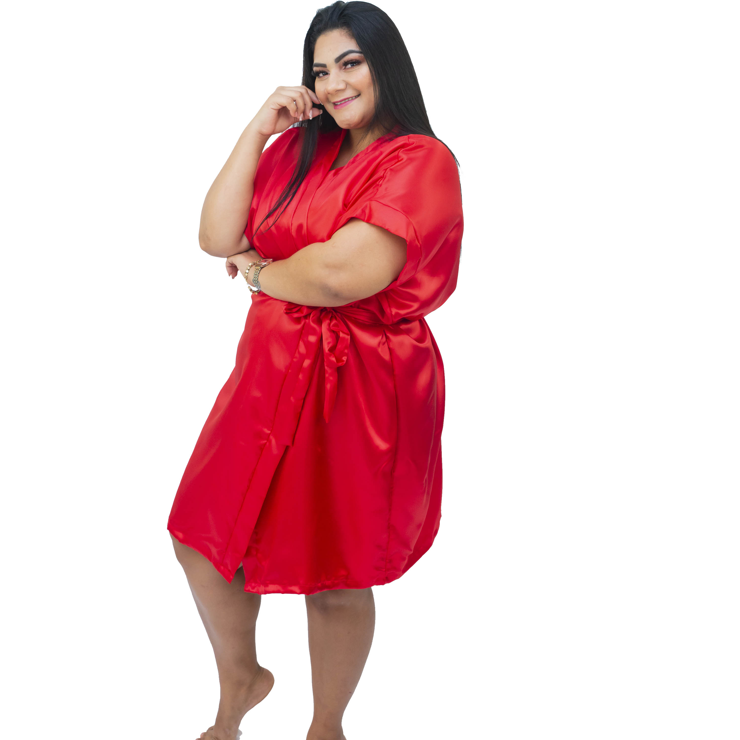 Robe de Cetim Feminino Plus Size 48 50 52 e 54 Vermelho