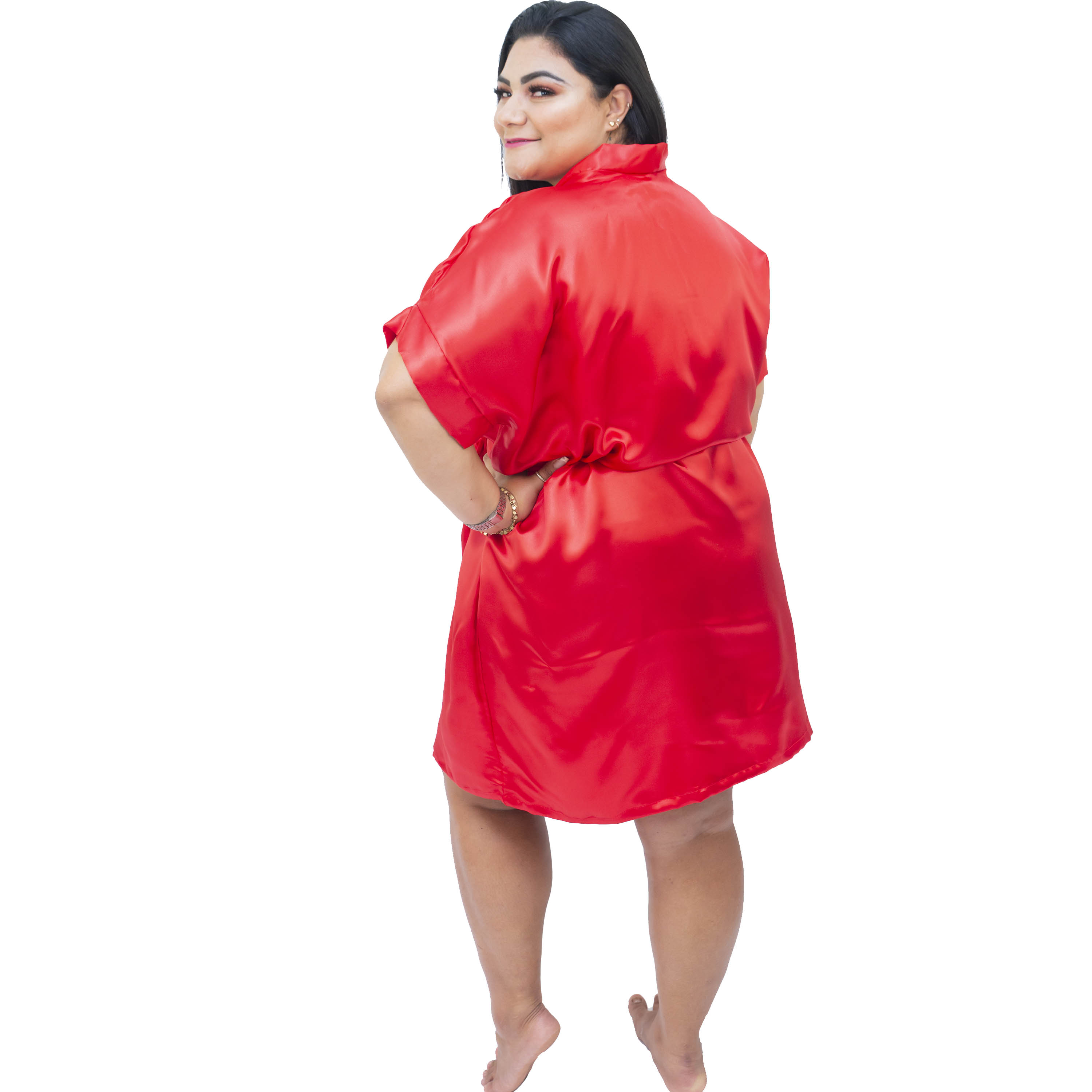 Robe de Cetim Feminino Plus Size 48 50 52 e 54 Vermelho