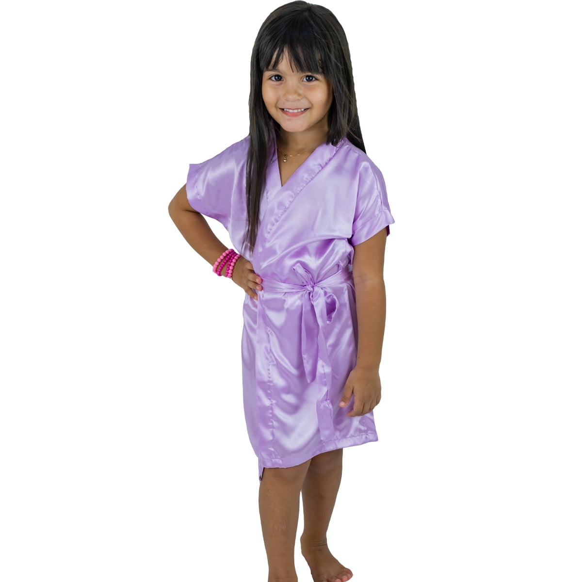 Robe Infantil Feminino de Cetim Roupão Lilás Claro Lavanda