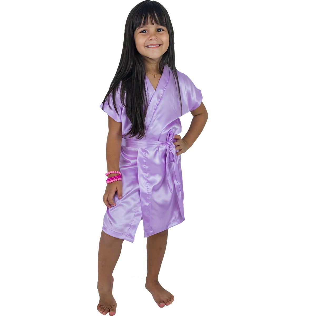 Robe Infantil Feminino de Cetim Roupão Lilás Claro Lavanda